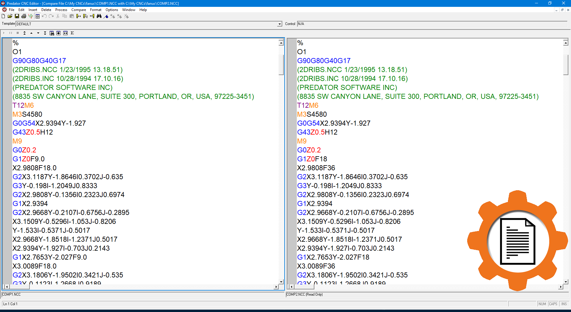 Predator CNC Editor Software Backplot G Code DNC File Compare